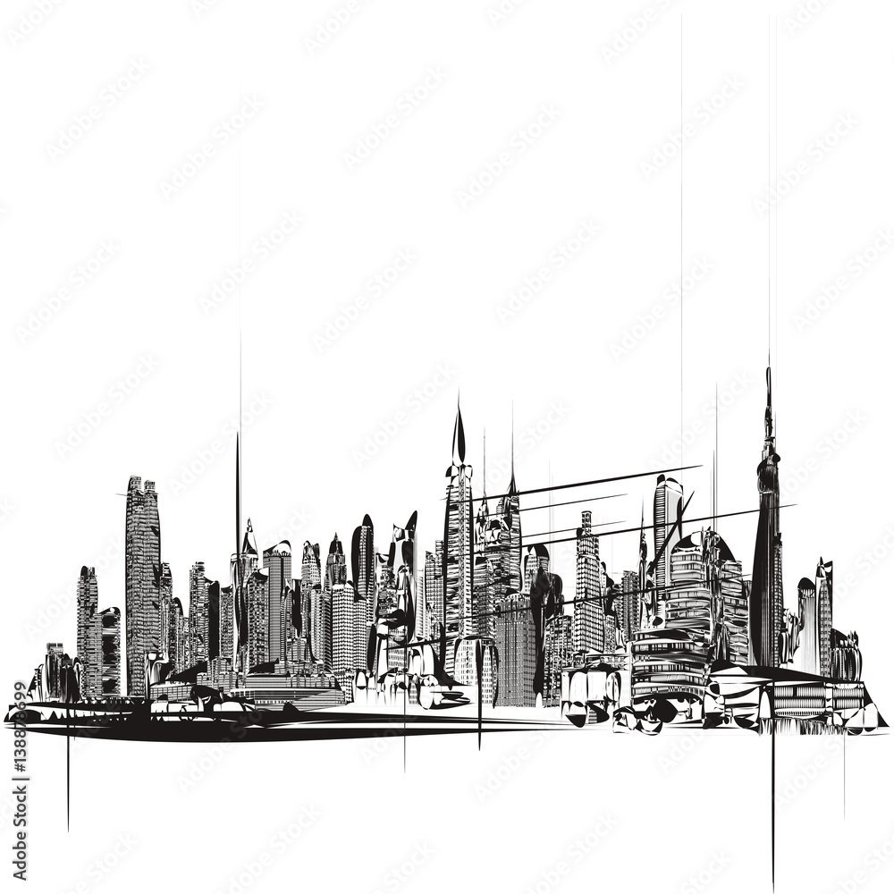Future City Skyline Drawing