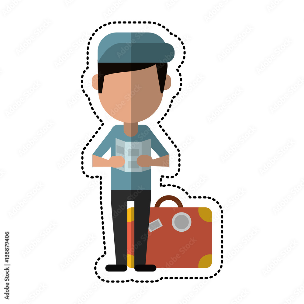 cartoon man with travel bag and map vector illustration eps 10 Stock ...