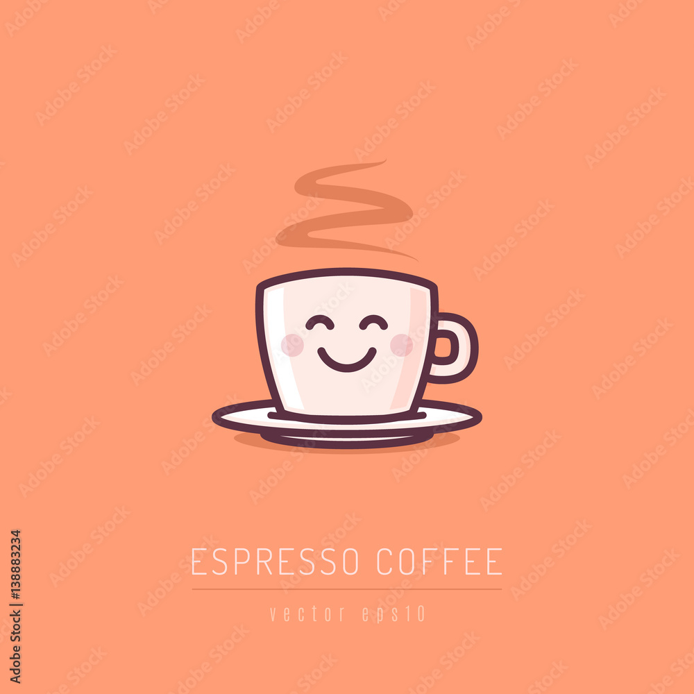 Cup of coffee with happy face vector cartoon illustration Stock Vector ...