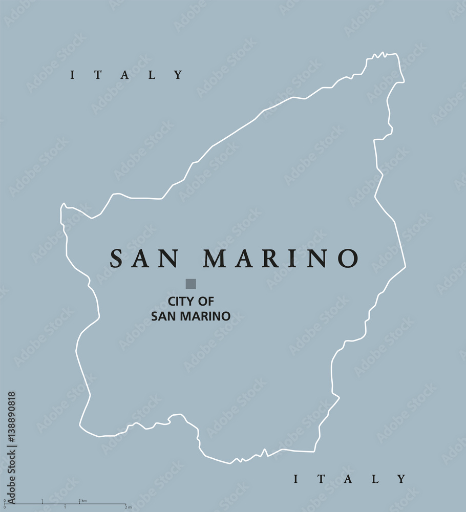 Most Serene Republic Of San Marino Political Map With Capital City Of