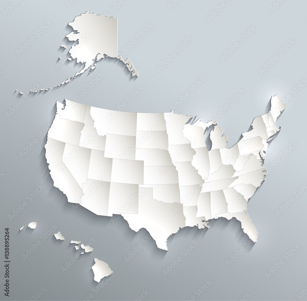 USA with Alaska and Hawaii map separate individual states 3D vector ...