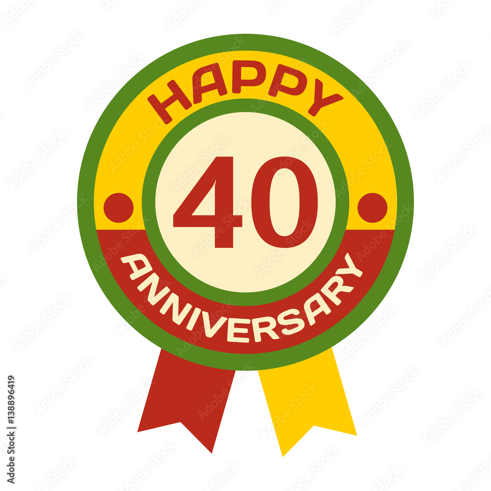 Birthday fortieth badge banner design flatcelebration emblem ...