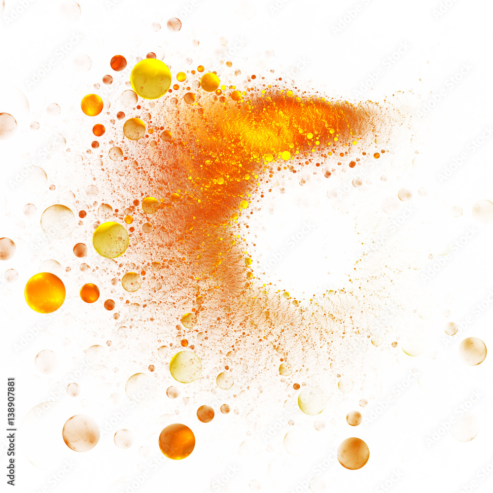 Fiery splash. Abstract glowing golden sparks and bubbles on white ...