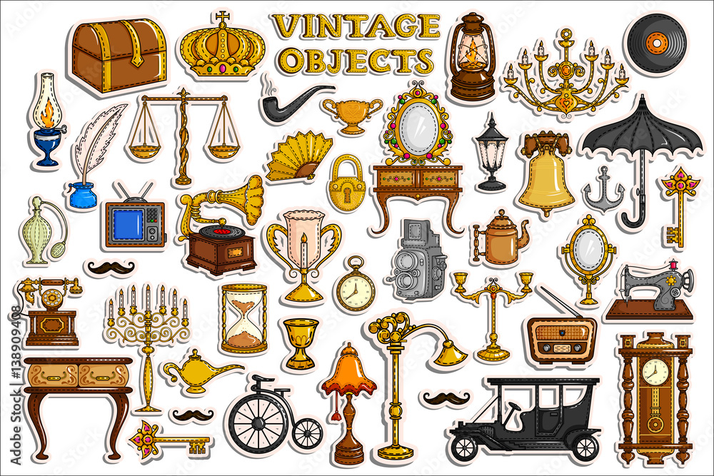 Sticker collection for vintage and antique object Stock Vector | Adobe Stock
