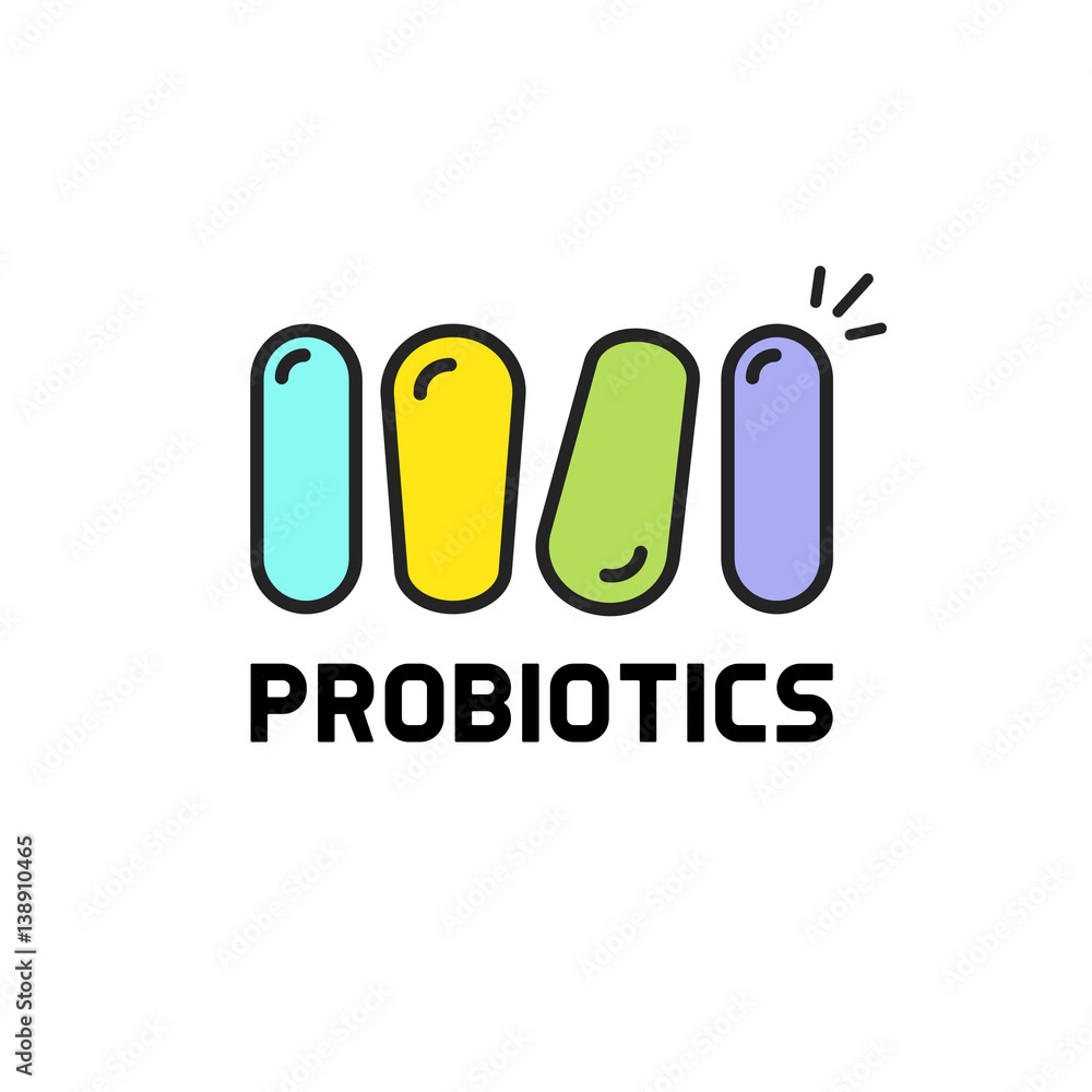 Probiotics label vector illustration, contains probiotic colorful logo ...