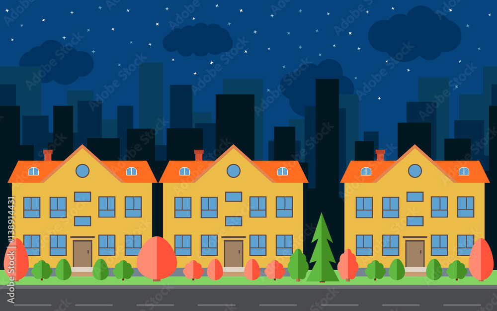 Cartoon Night City Background