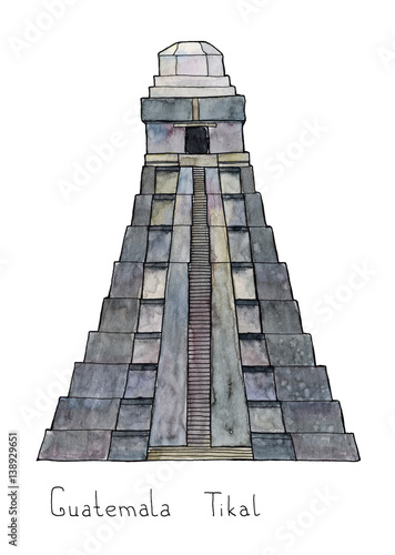Watercolor Hand drawn architecture sketch illustration of Guatemala ...