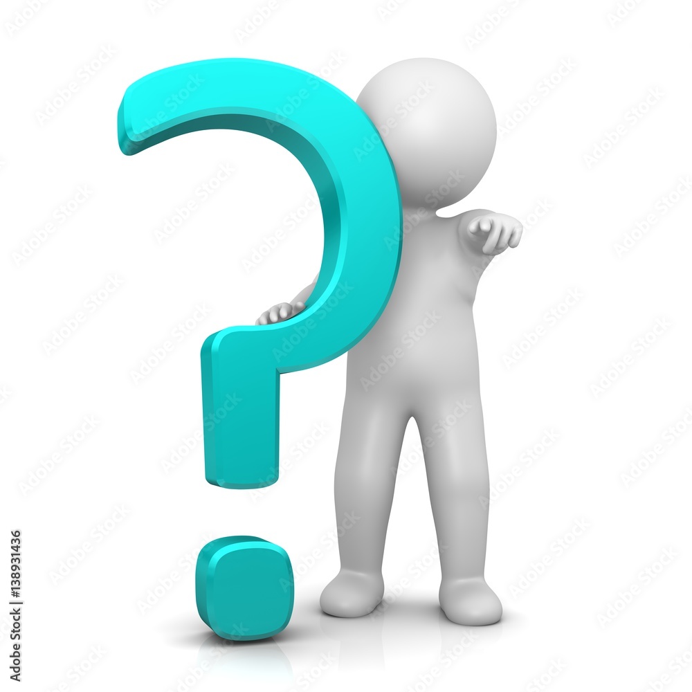 question mark stick man pointing at you at camera 3d turquoise cyan ...