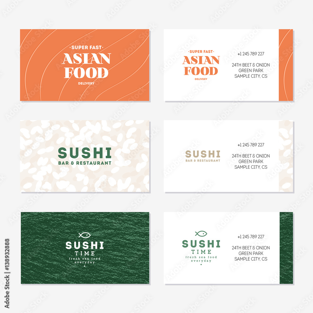 Sushi business card collection. Set of asian food identity cards. Stock ...