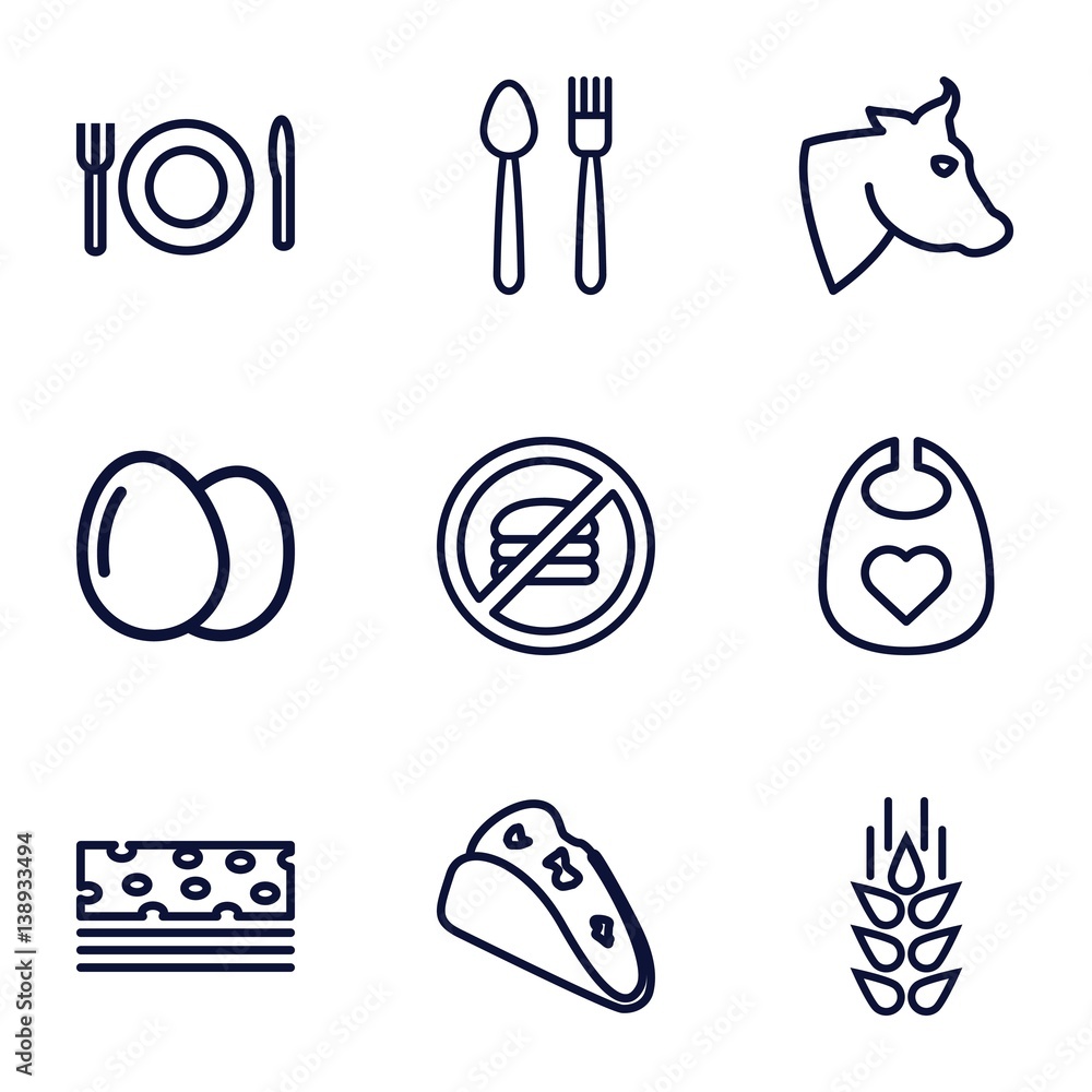 Vettoriale Stock Set of 9 eat outline icons | Adobe Stock
