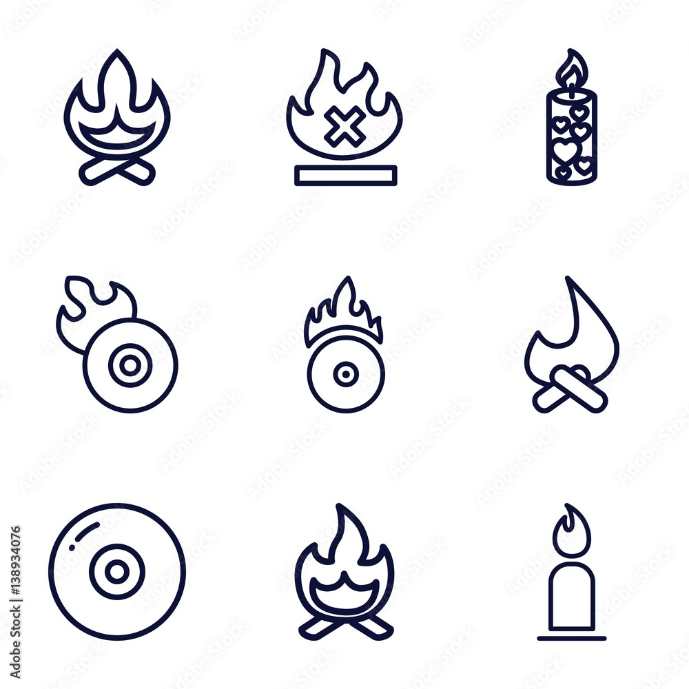 Vetor de Set of 9 burn outline icons do Stock | Adobe Stock