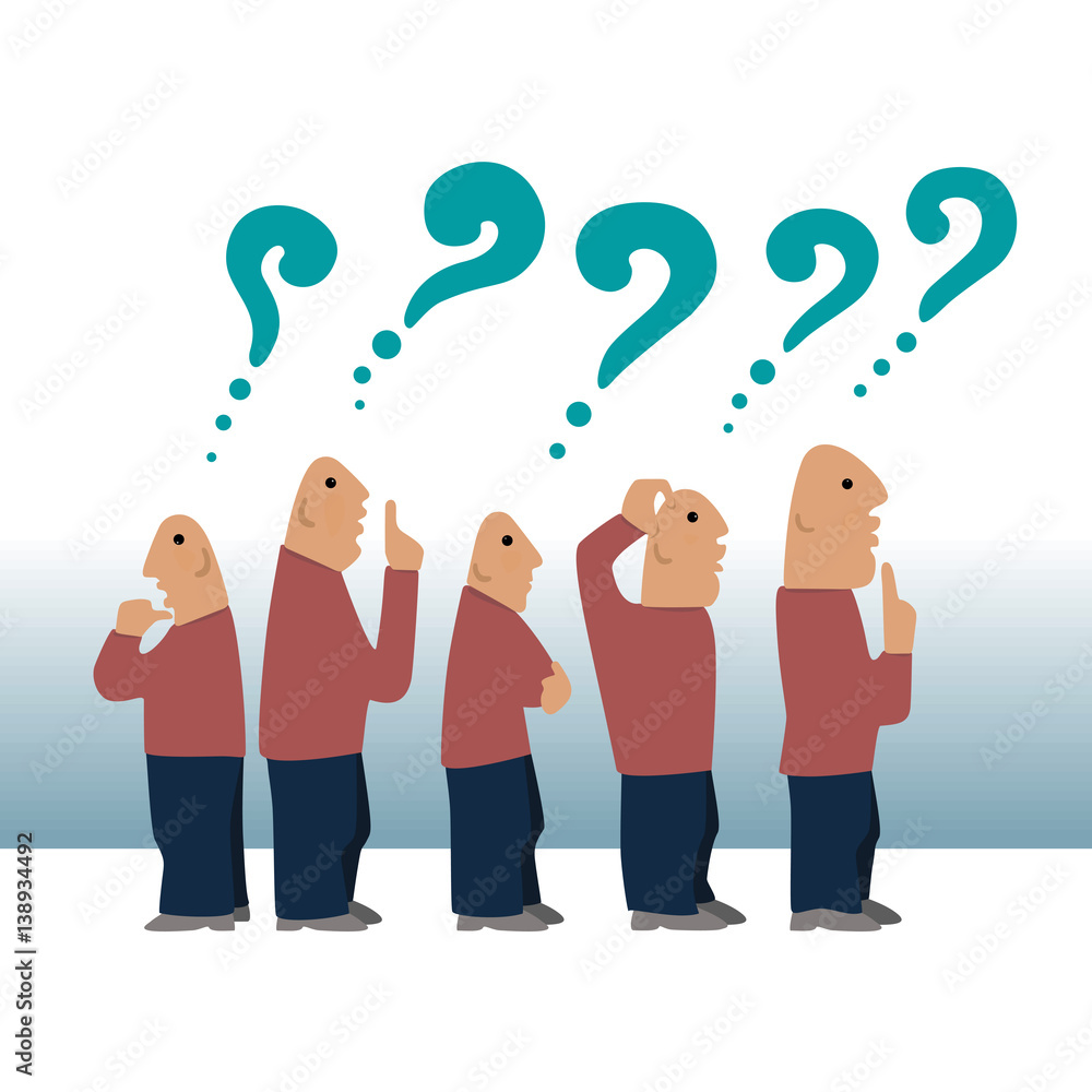 A crowd of men ponder, The crowd of five bald men in thinking with ...