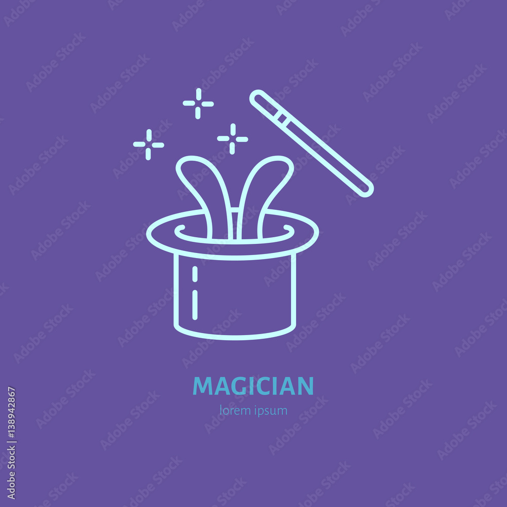 Magician line icon. Vector logo for illusionist, party service or event ...