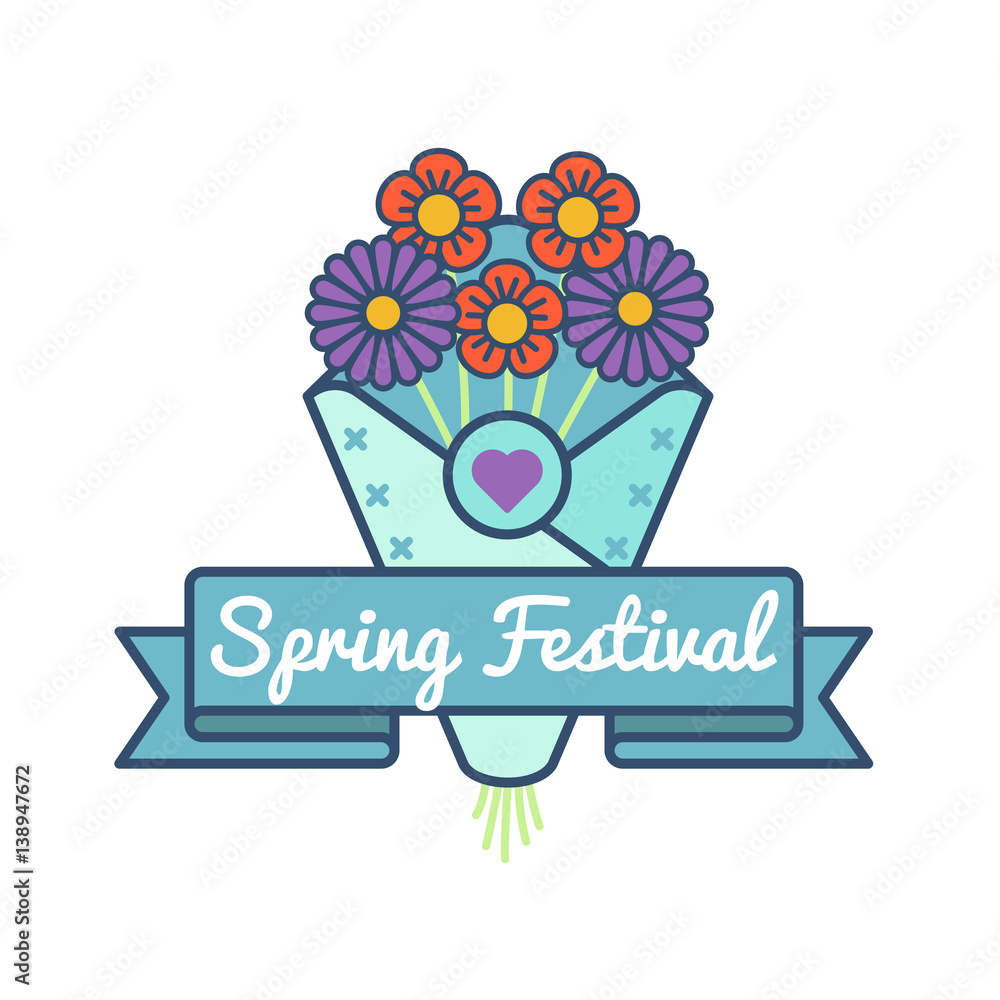 Happy Spring festival emblem isolated vector illustration on white ...