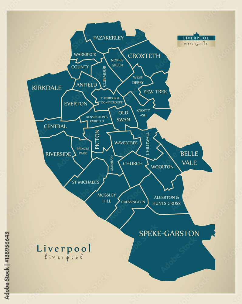 Modern City Map - Liverpool with labelled boroughs illustration Stock ...