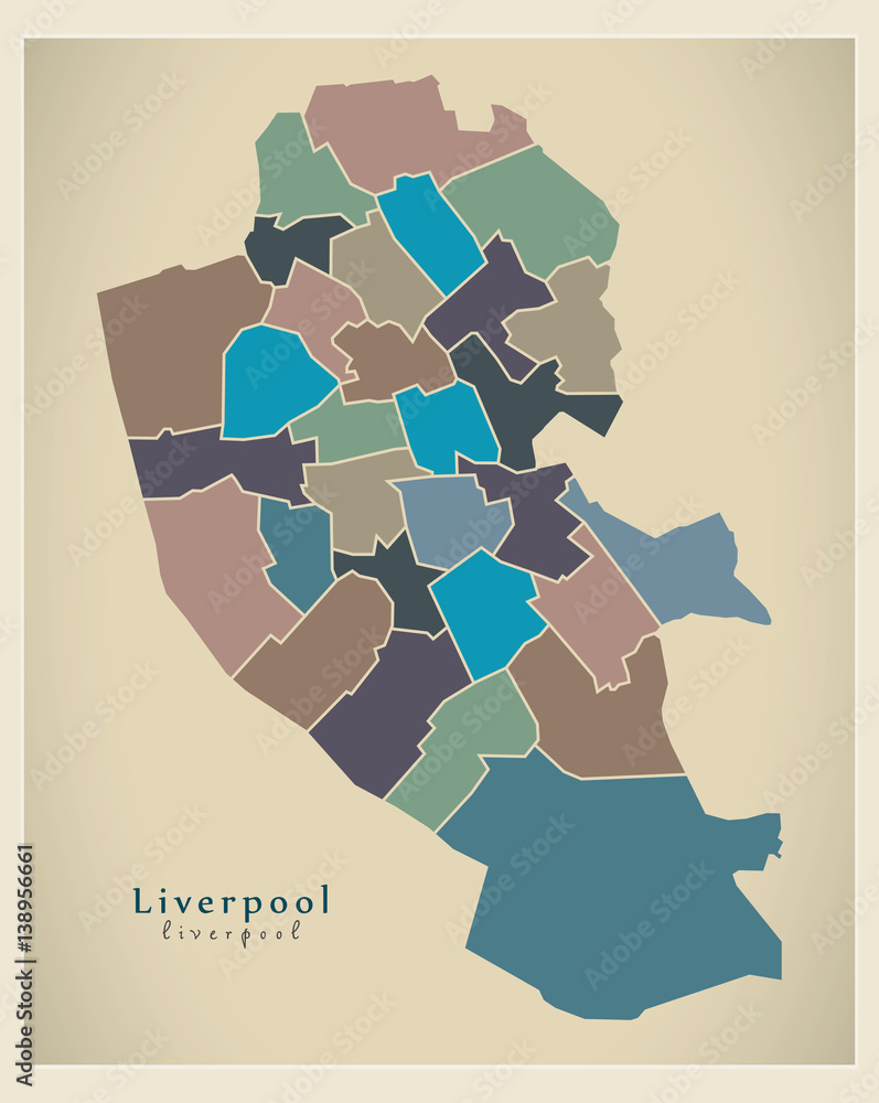 Modern City Map - Liverpool with coloured boroughs illustration Stock ...