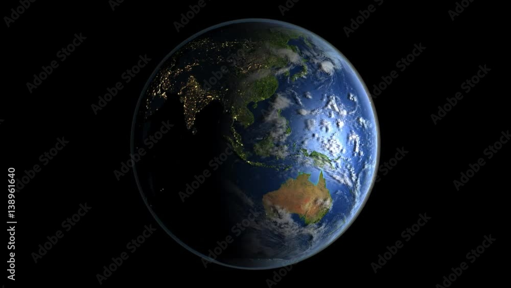 Satellite view of planet Earth rotating with night on the left side ...