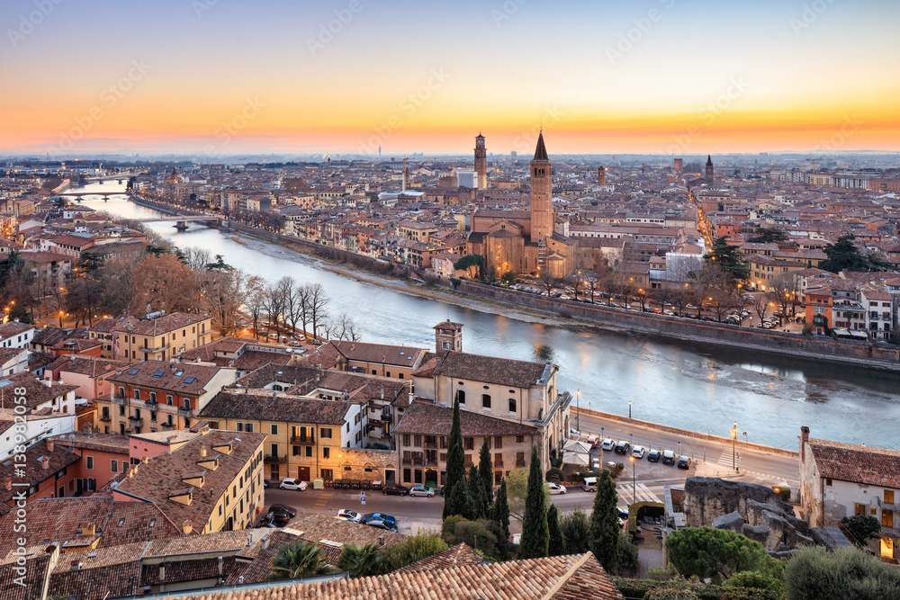 Panorama of Verona historical quarter from viewpoint, Italy Stock Photo ...
