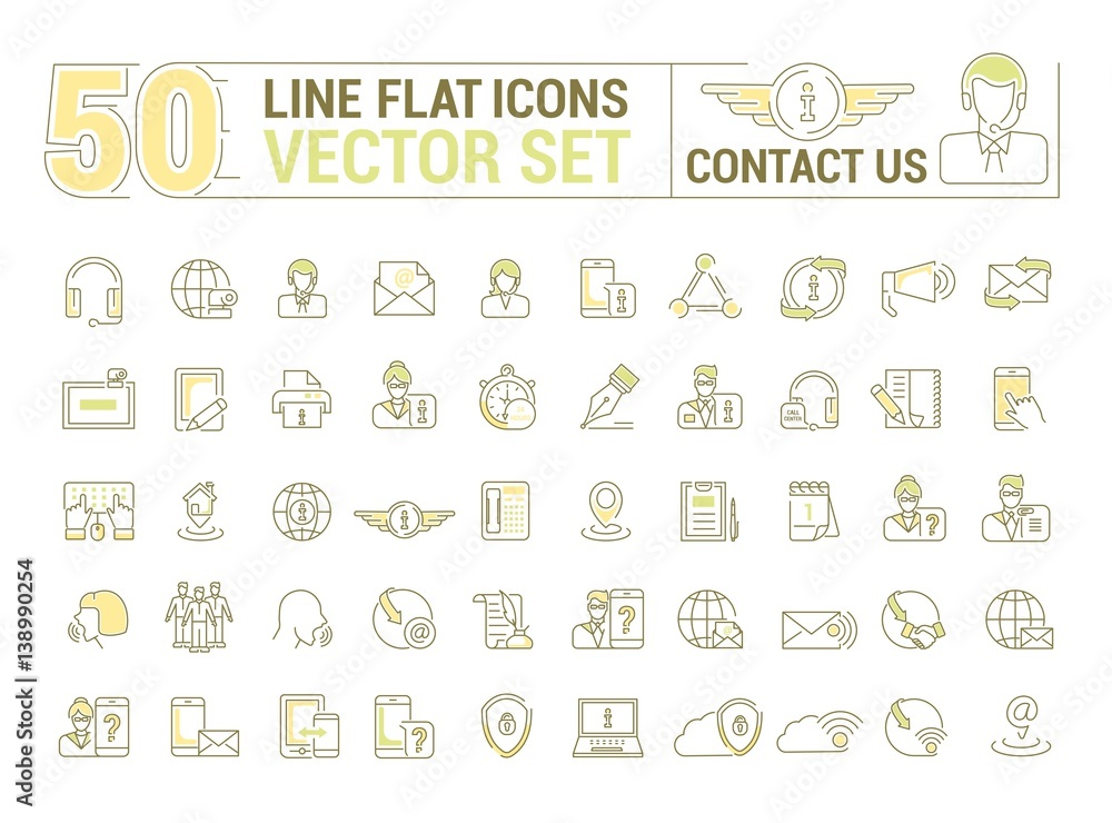 Vector graphic set. Icons in flat, contour,thin and linear design ...