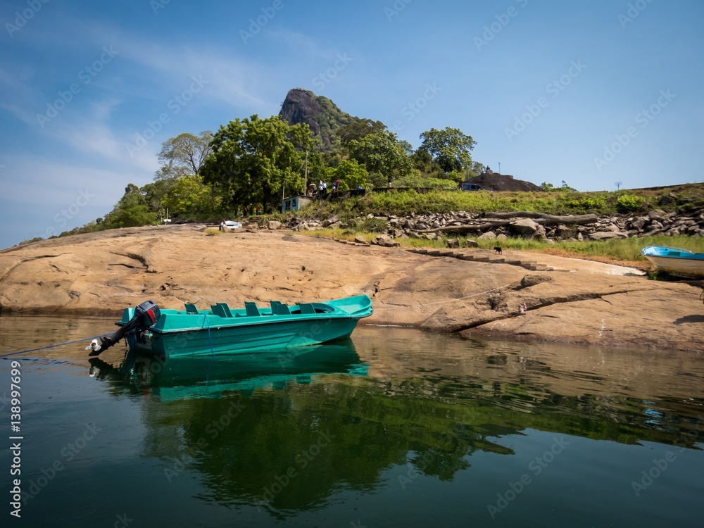 Beautiful Lake Mountain Landscape with an isolated boat in Senanayake ...