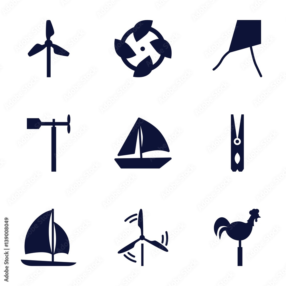 Set of 9 wind filled icons Stock Vector | Adobe Stock