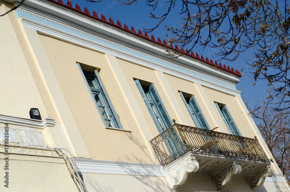 classical building marble details wooden blue window shutters,Athens ...
