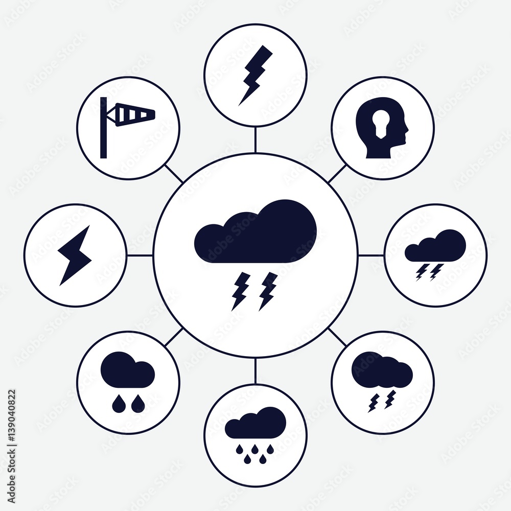 Set of 9 storm filled icons Stock Vector | Adobe Stock