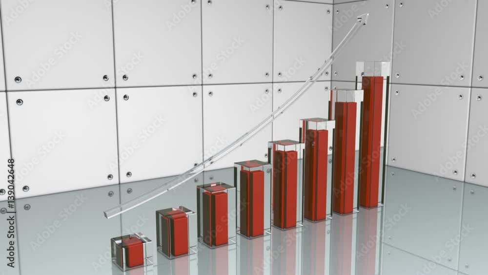 Growing glass bars charts and 3D arrow animation.Business growing bar ...