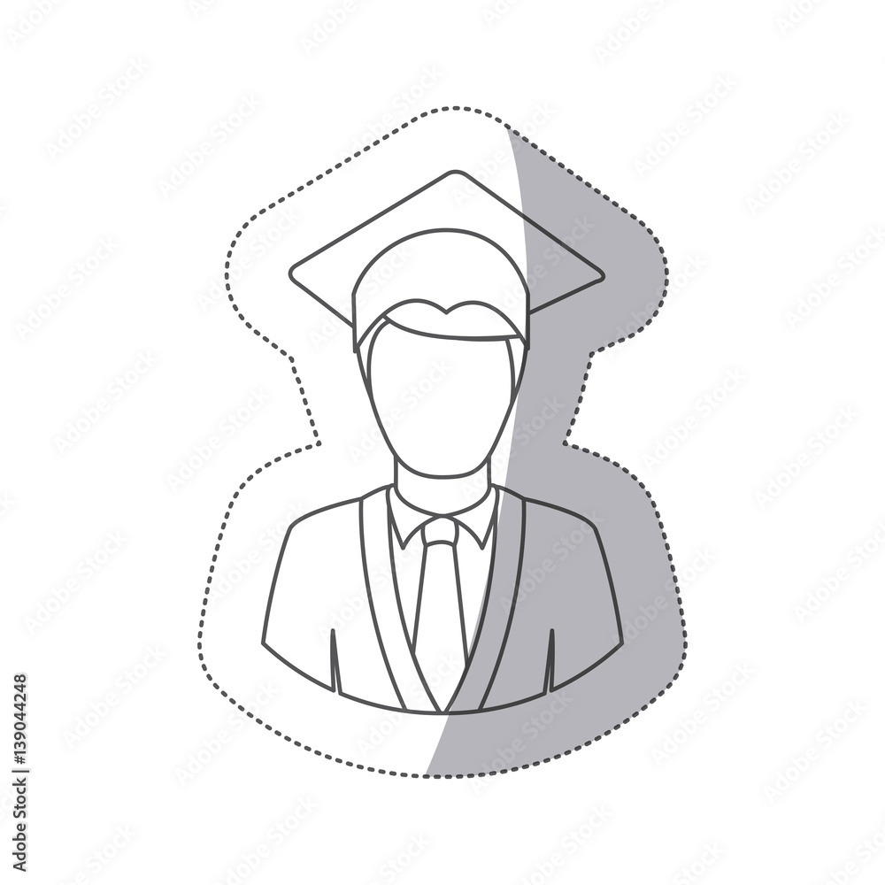 sticker silhouette half body man with graduation outfit vector ...