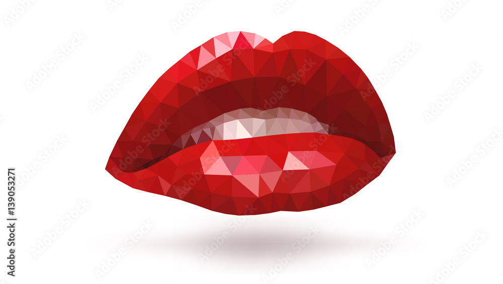 Women seductive scarlet lips made from triangle polygons. Vector ...