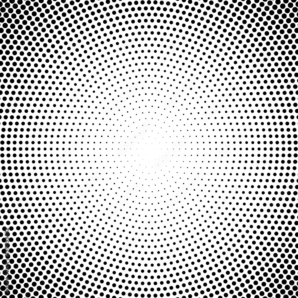 Halftone pattern background with radial effect, round spot shapes ...