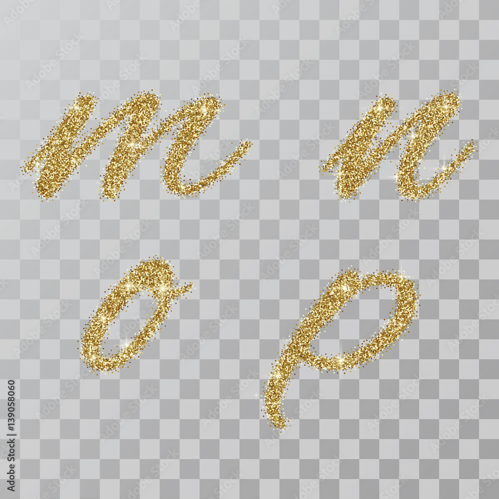 Gold glitter powder letter m, n, o, p in hand painted style. Stock ...