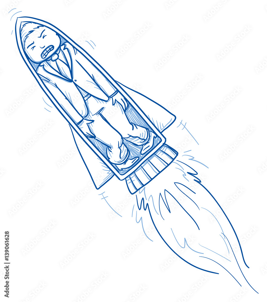 Business man compressed in a fast rocket. Concept for pressure to ...