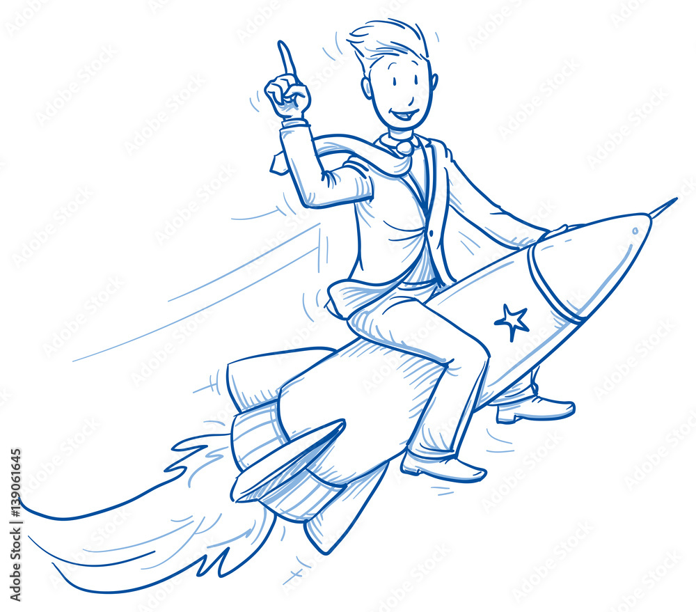 Vecteur Stock Happy business man riding on a fast rocket. Concept for ...