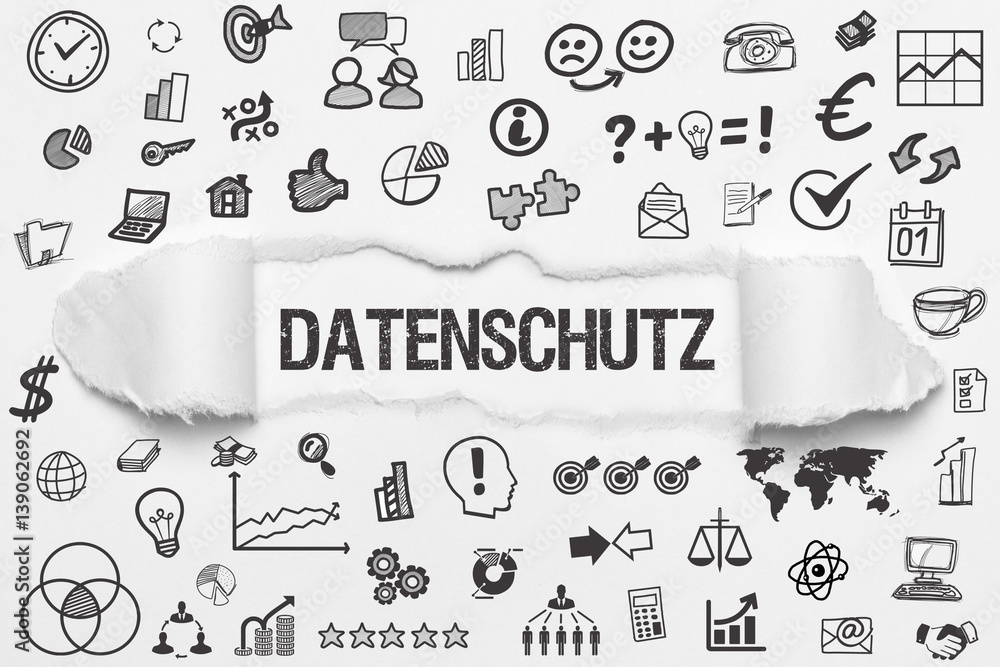 Datenschutz / weißes Papier mit Symbole Stock-Foto | Adobe Stock