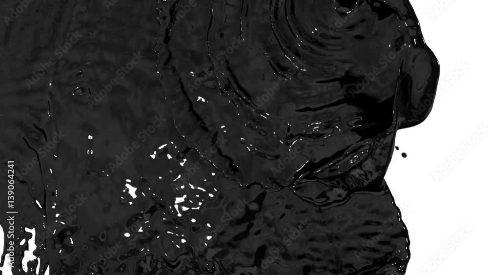 stream of black paint or oil falling on white background - screen and ...