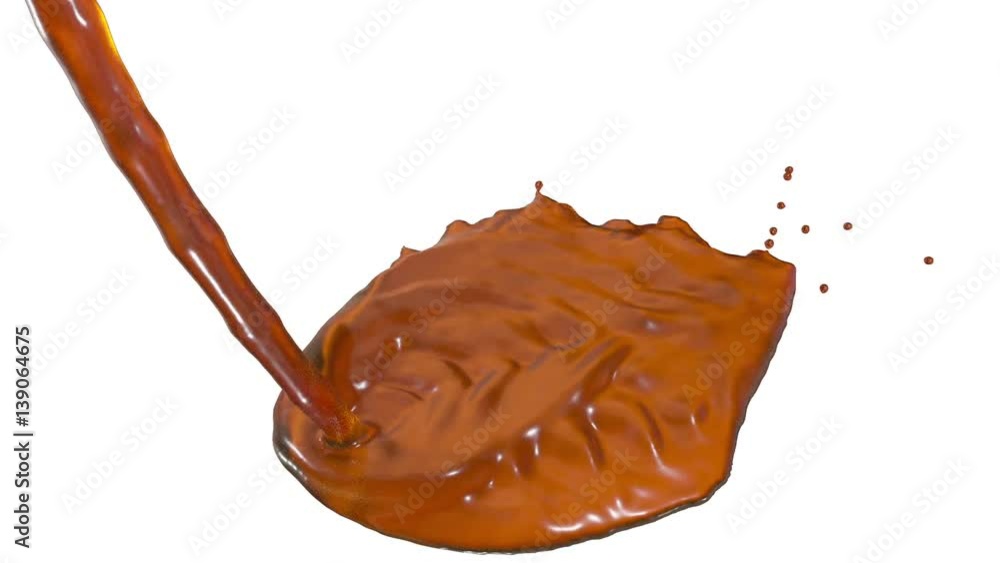 Flow of liquid like orange juice splattering on white background and ...