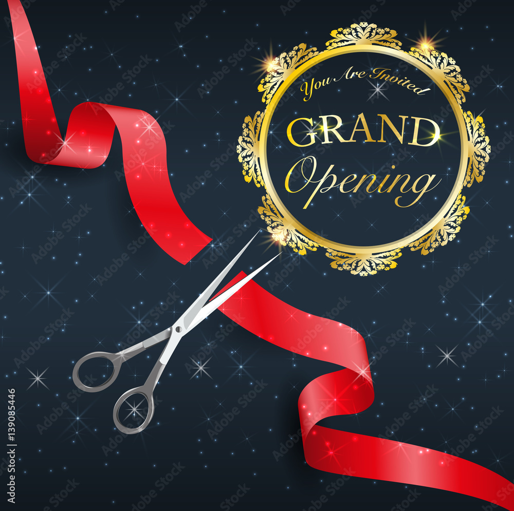 grand opening, cutting red tape, the start day of activity Stock Vector ...