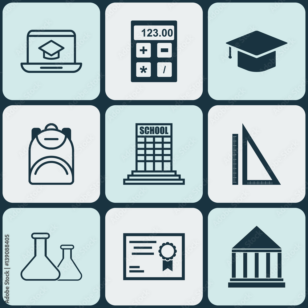 Set Of 9 Education Icons. Includes Graduation, Distance Learning ...