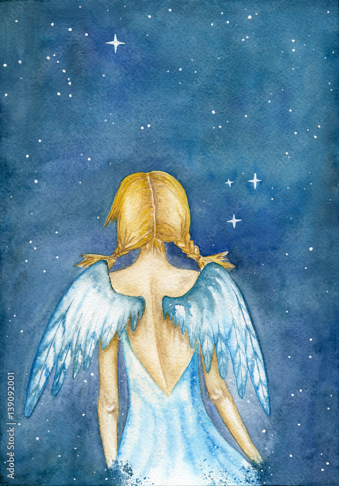 Angel in the night sky. Starry night sky. Space. Constellation Apus ...
