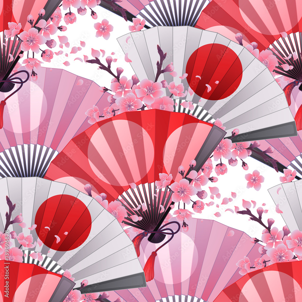 Fan with floral decoration Stock Vector | Adobe Stock