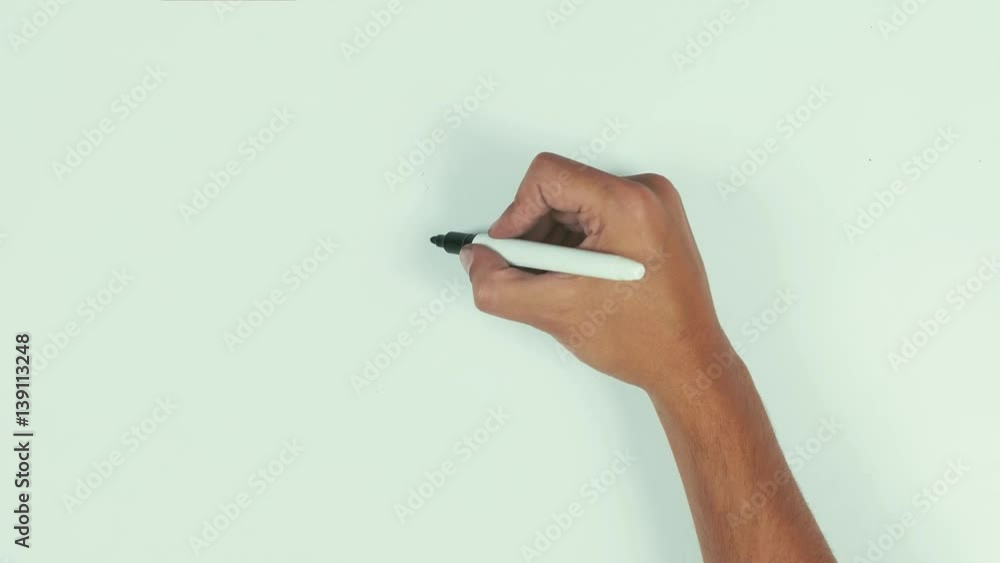 Man caucasian right hand speed draw question mark using black marker ...