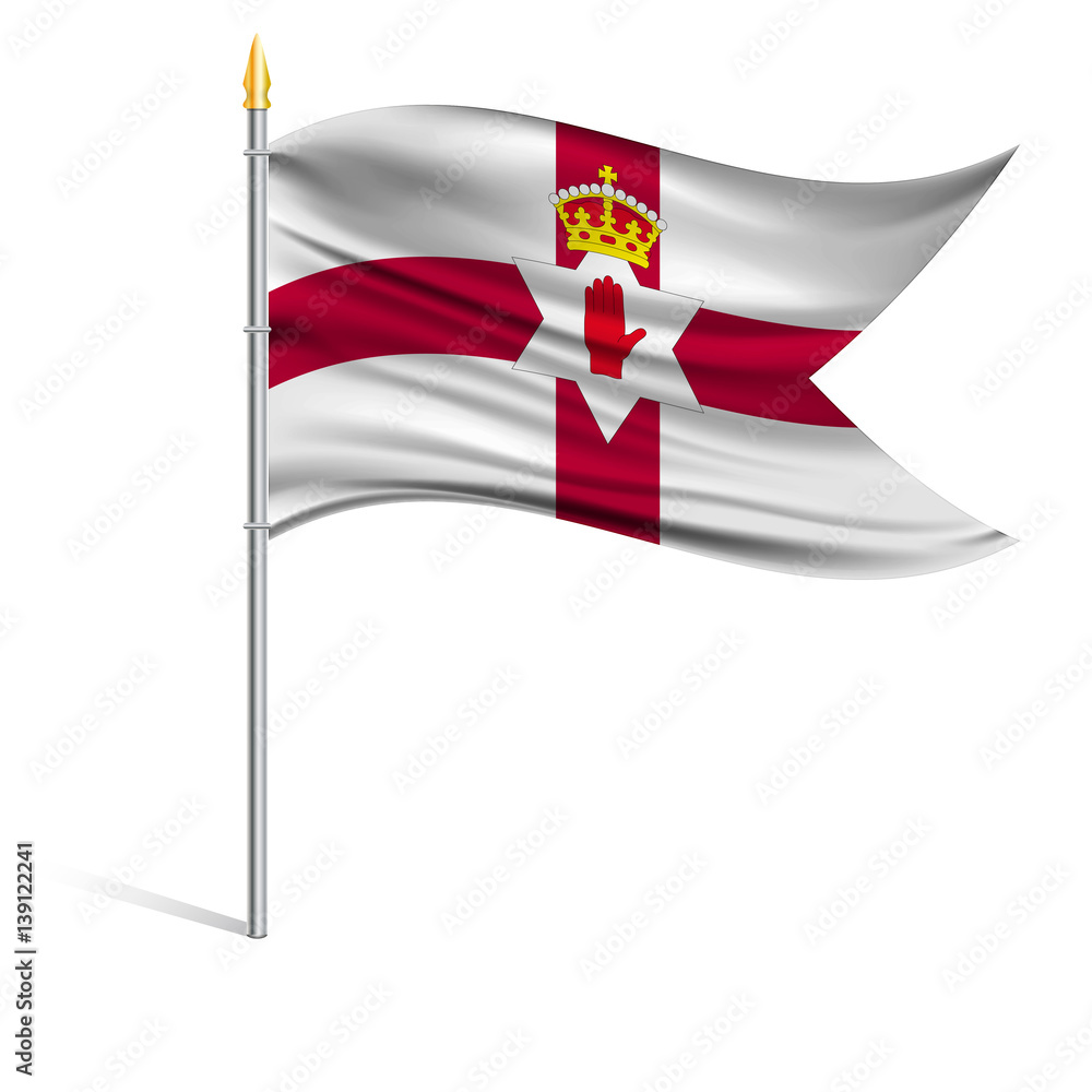 The national flag of Northern Ireland on a pole. The wavy fabric. The ...