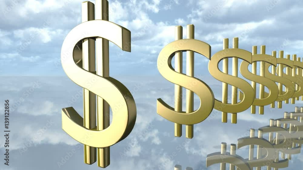 Animated golden dollar money signs in a row. 3D rendering 4K Stock ...