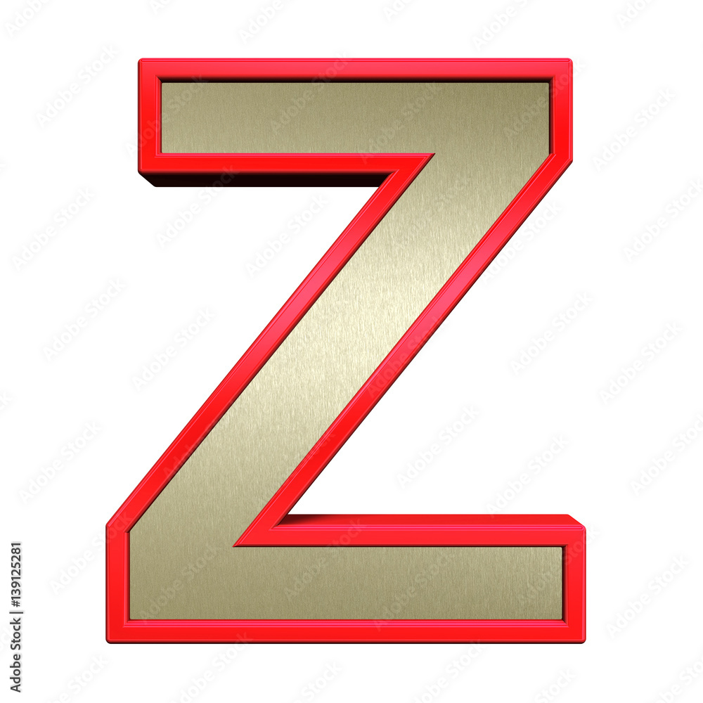 One letter from brushed gold with red frame alphabet set, isolated on ...