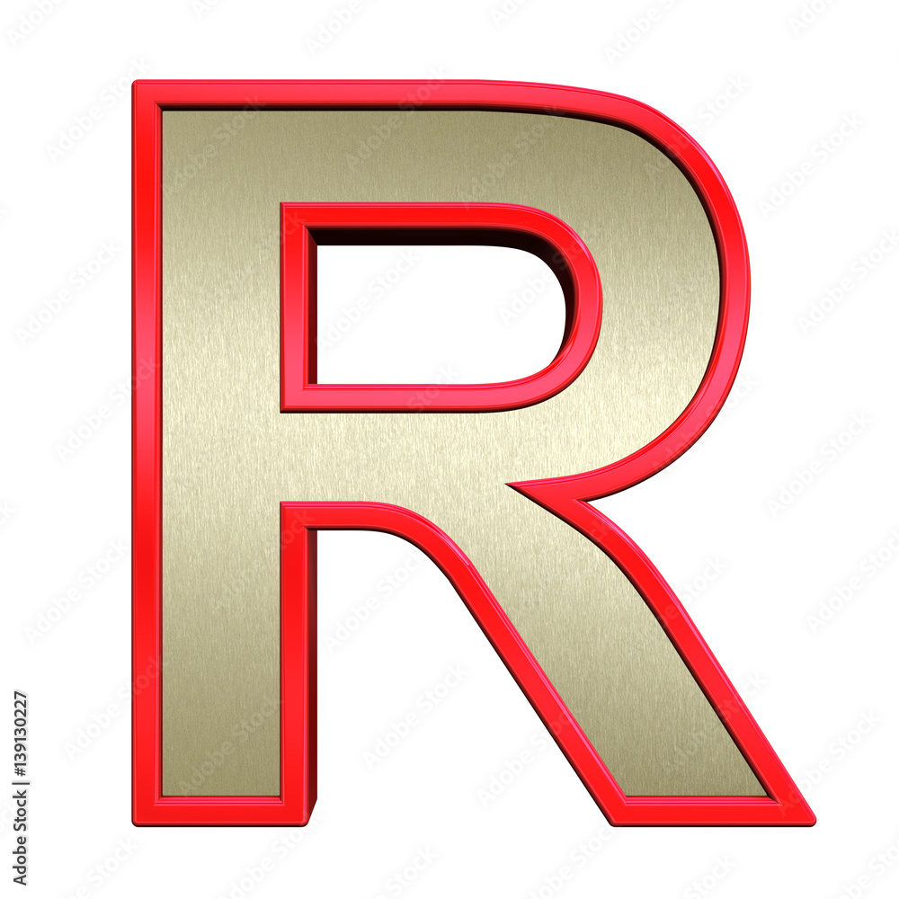 One letter from brushed gold with red frame alphabet set, isolated on ...