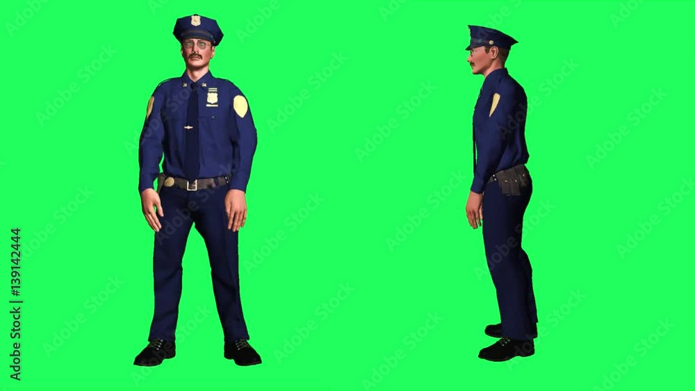 Policeman pointing on green screen front and side view Stock Video ...