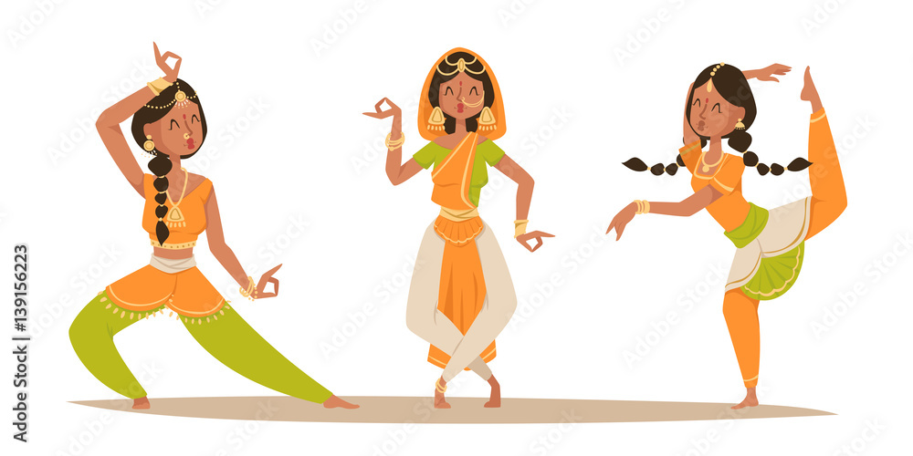 Indian woman dancing vector isolated dancers silhouette icons people ...