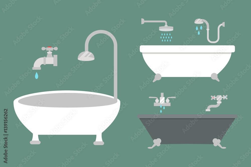 Bathroom icons colored set with process water savings symbols hygiene ...