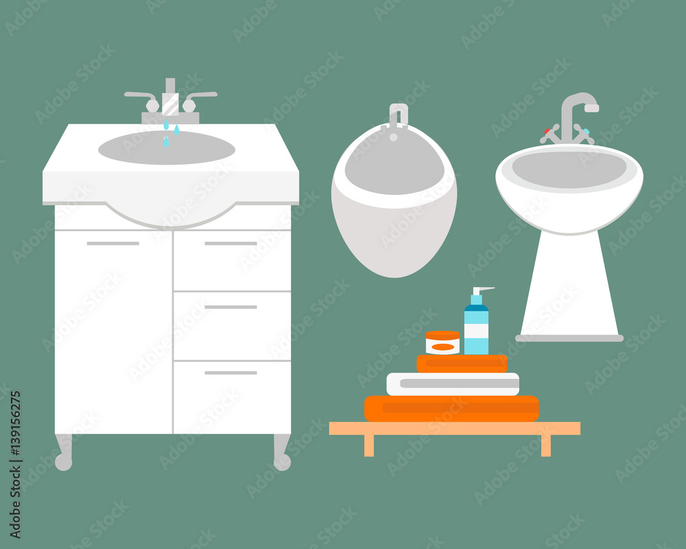 Bathroom icons colored set with process water savings symbols hygiene ...